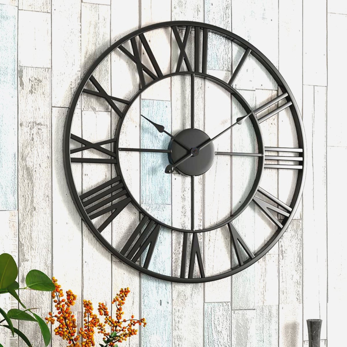 HSXL - Grote wandklok Zwart 60cm met Romeinse cijfers - Moderne zwarte ...