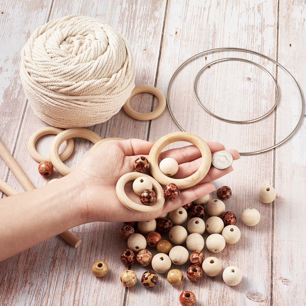 Macramé set | Compleet Pakket met Houten Ringen en Kralen | Hobby DIY ...