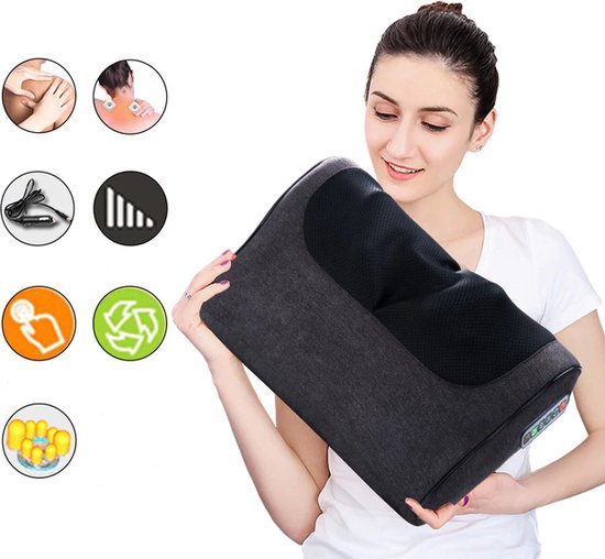 8D Massage Kussen Zwart - Nek Massage Apparaat - Rug Massage - Warmte ...