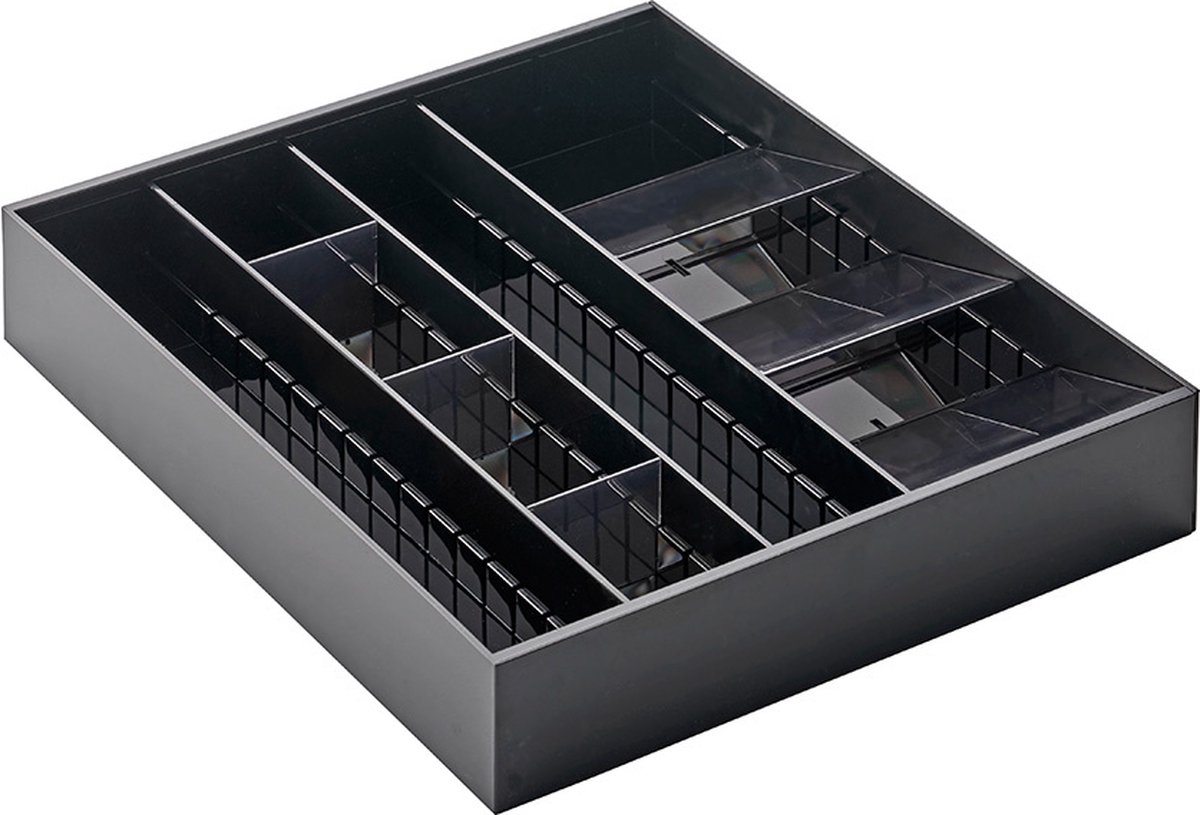 Yamazaki Uitschuifbare zwarte bestekbak met uitneembare verdelers ...