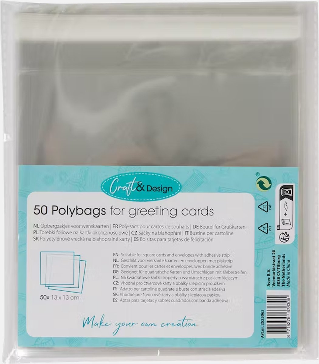 Craft & Design - Opbergzakjes voor wenskaarten / kerstkaarten - 13 x 13 | bol.com