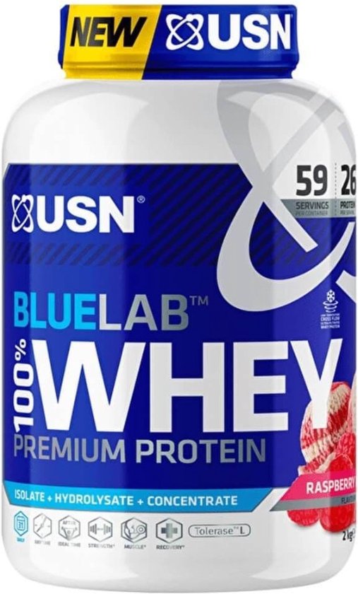 USN Blue Lab Protein Premium 2 KG - Framboos Smaak - Whey Proteine ...