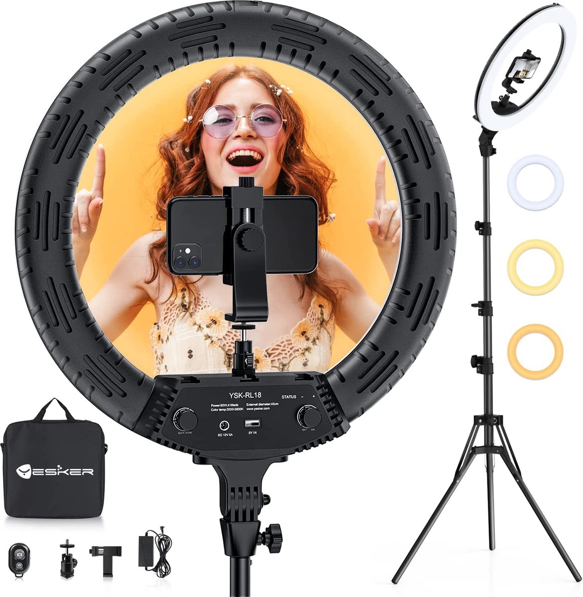XL Ringlamp met statief ,18 Inch Ring Light , Tripod Yesker LED ...