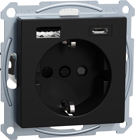 Stopcontact - Inbouw - Randaarde - USB Type A+C - Mat Zwart - Ocean ...