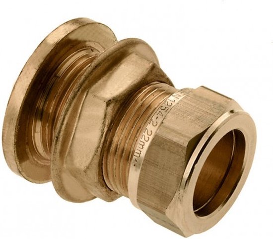 Bonfix knelkoppeling - Tankdoorvoernippel met tegenmoer - 22mm - Messing | bol