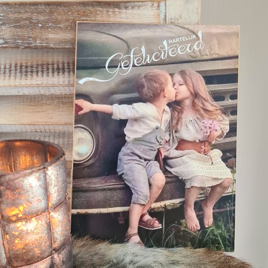 Houten bordje/kaart | Gefeliciteerd | Kindjes | 13x18cm | | bol