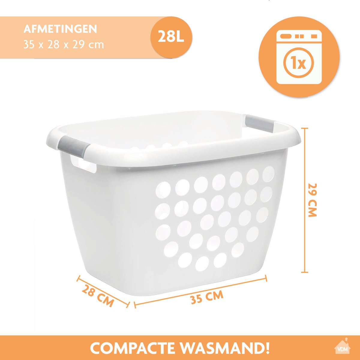 LaundrySpecialist Wasmand - 35 x 28 x 29 cm – 28 liter - Wit | bol.com