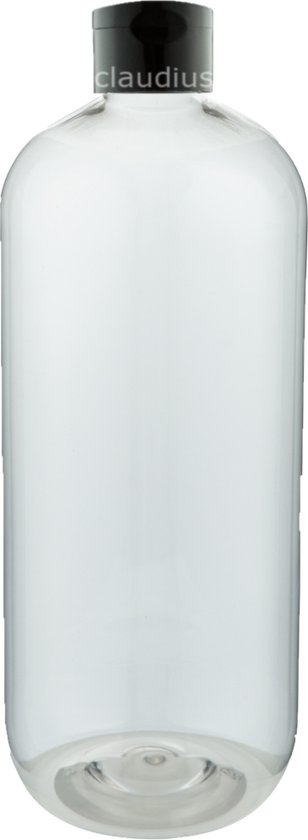 Lege Plastic Fles 1 liter PET transparant - met zwarte klepdop - set ...