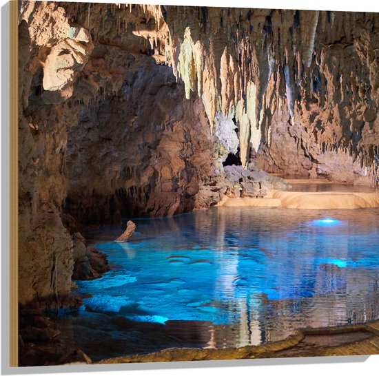 WallClassics - Hout - Blauw Water in een Prachtige Grot - 80x80 cm - 12 ...