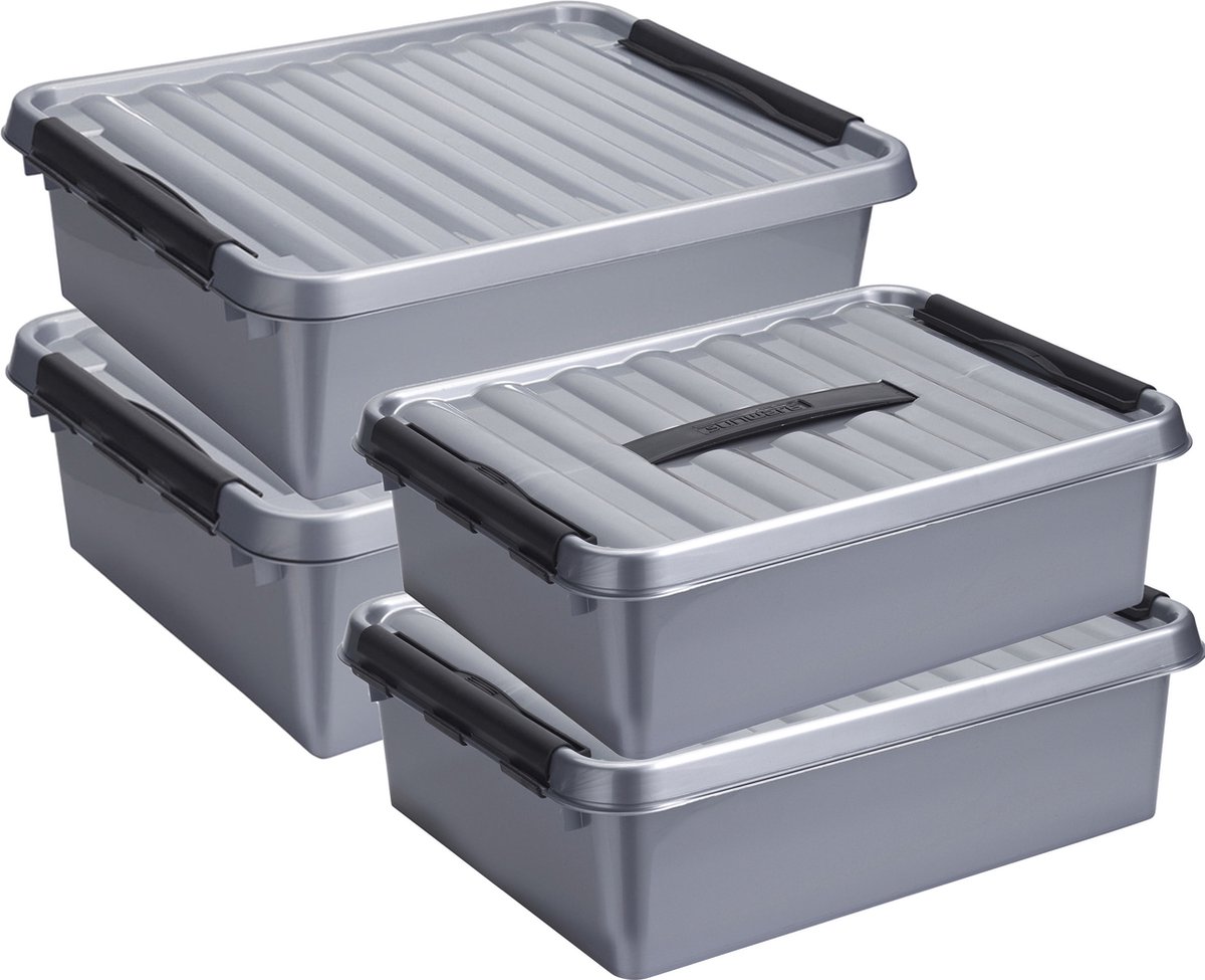 Sunware Opberg boxen - set 4x stuks - 10 en 25 liter - kunststof grijs ...