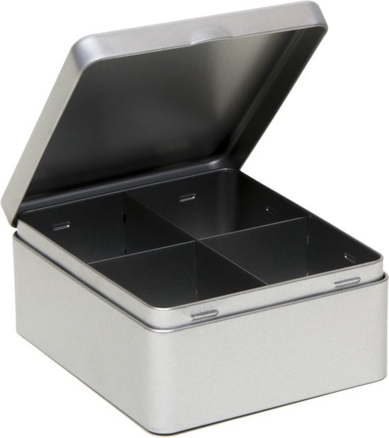 3x theedoos - 4-vaks - metaal - 15x13x7 cm - theekist - zilverkleurig | bol