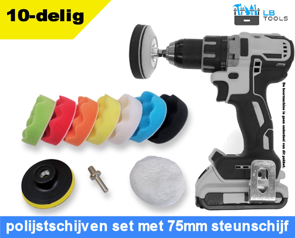 Polijstset 10 delig polijstschijven set met velcro steunschijf 75mm ...