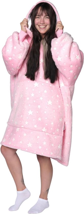 Noony Luminous Pink oversized hoodie deken - Glow in the dark sterren ...