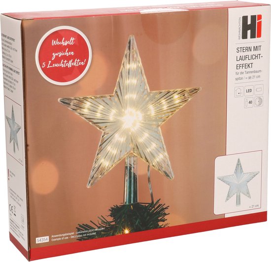 Bellatio Decorations Kerstboom Piek - ster - LED - waterval effect - 21 ...