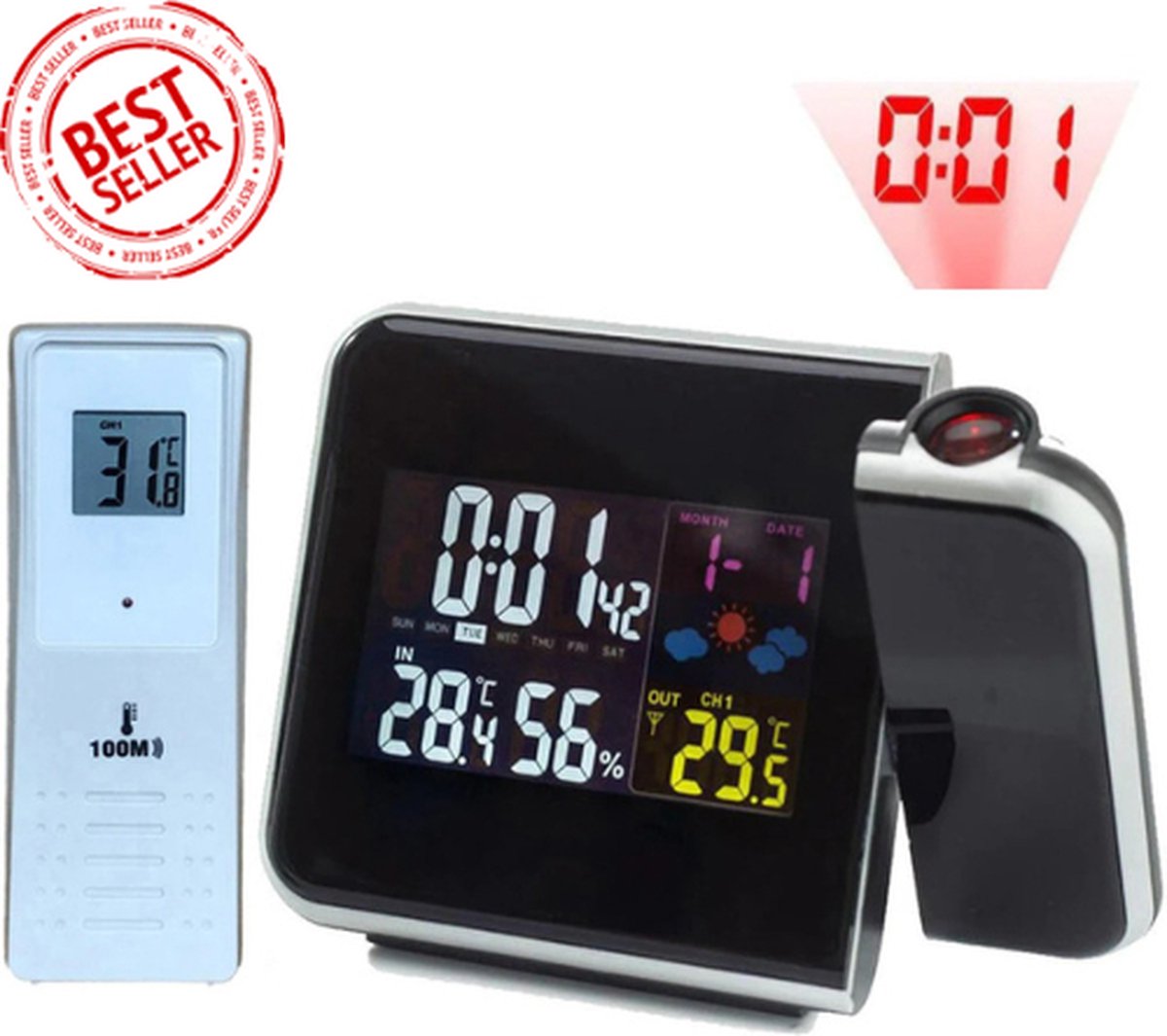 Wekkerradio met projectie - Digitale Wekker - Projectieklok - Sensor ...