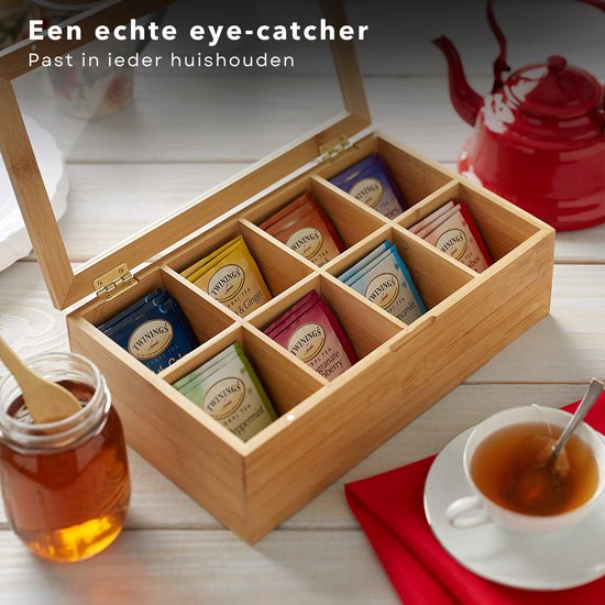 Cheqo® Theekist - Theedoos - 8 vakken - Bamboe | bol.com