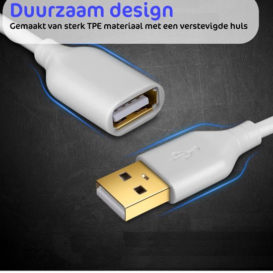 Rallonge USB 2.0 - 2 Pièces - Wit - 2 mètres Rallonge - USB A Rallonge ...