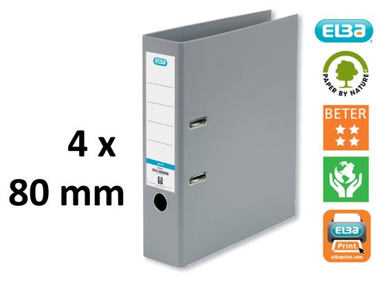 4 x Ordner Elba Smart Pro+ A4 80mm PP grijs | bol