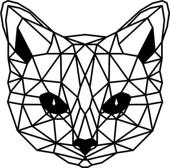 Chat géométrique - H 60cm L 60cm (XL) - Line au trait - Art mural ...