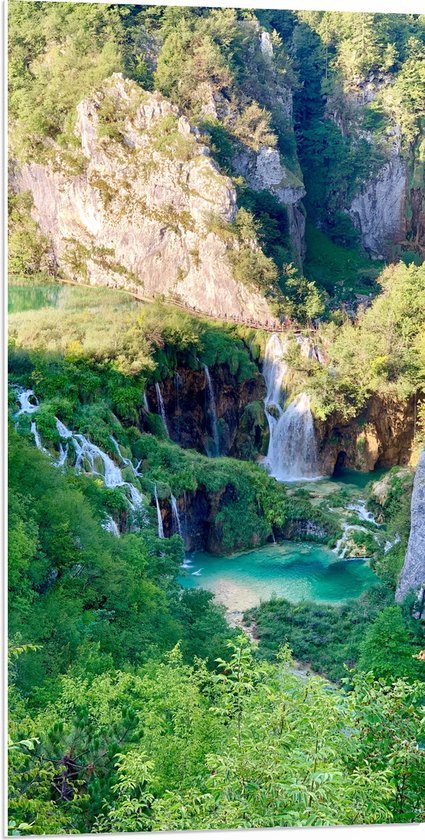 WallClassics - PVC Schuimplaat- Park met Watervallen en Veel Begroeiing ...