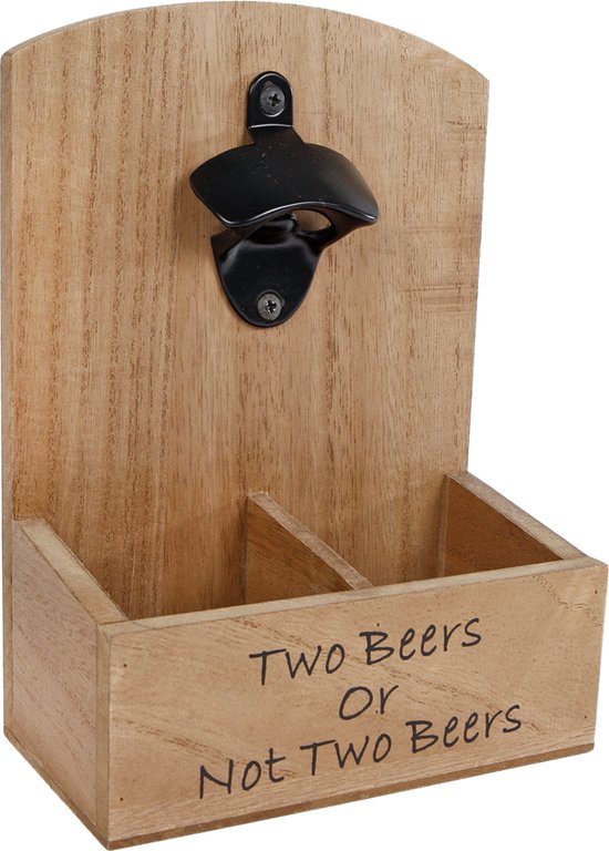 Bierhouder/opener "Two beers" nat. hout 16x9x22cm | bol