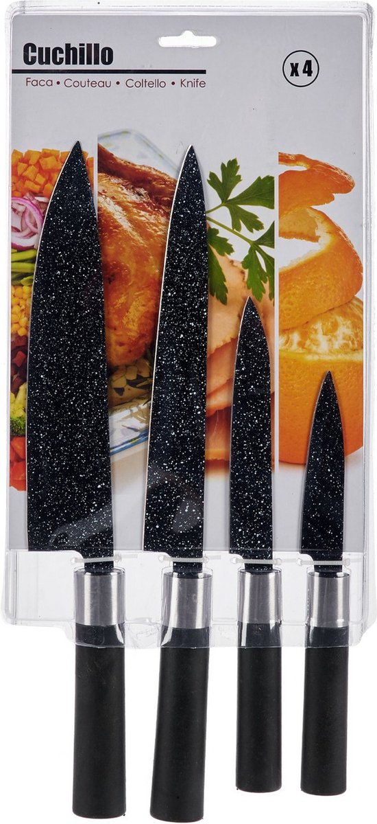 Arte Regal Keukenmessen - set 4 stuks - zwart - RVS - Koksmessen | bol.com