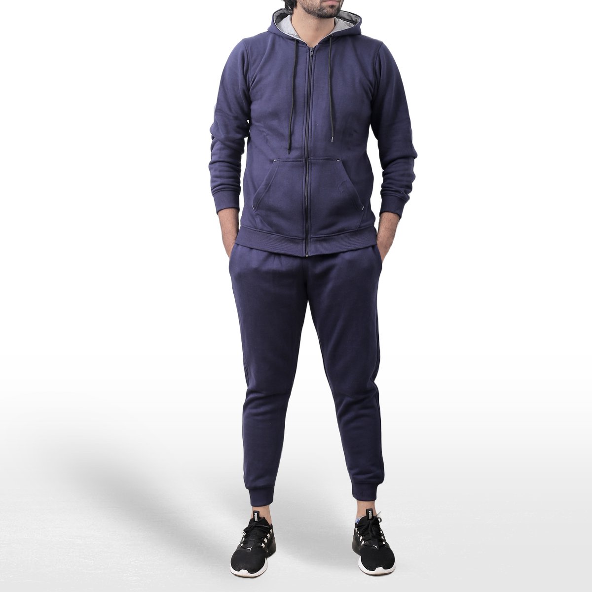 Men's Fleece Tracksuit For Winter Kangaroo pocket hoodie Zip Up Hood ...