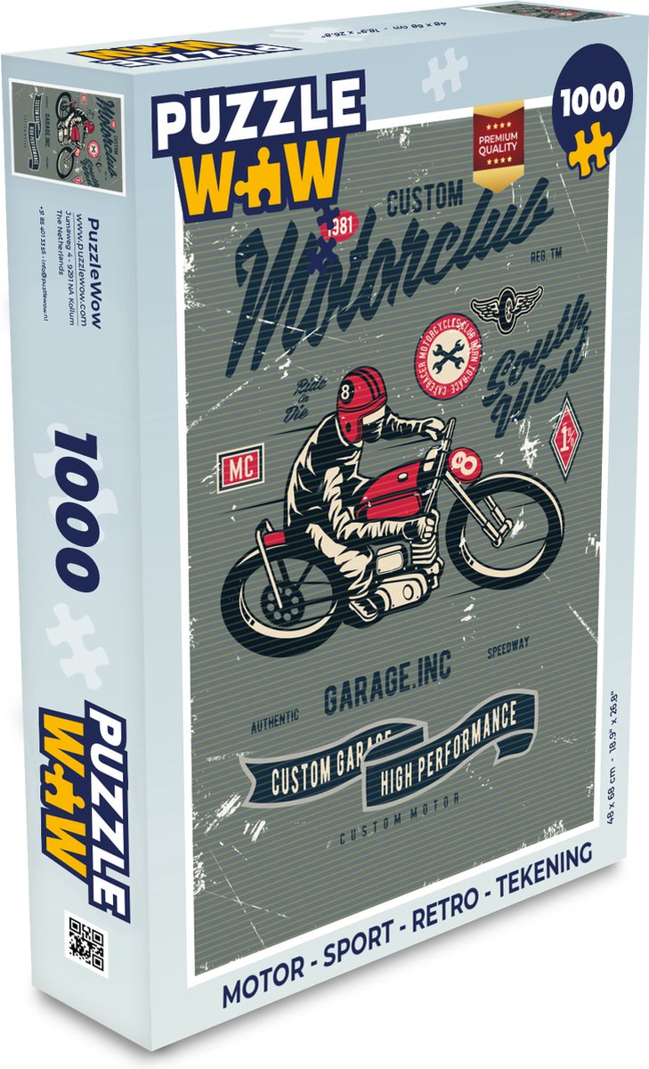 Puzzel Motor - Sport - Retro - Tekening - Legpuzzel - Puzzel 1000 ...
