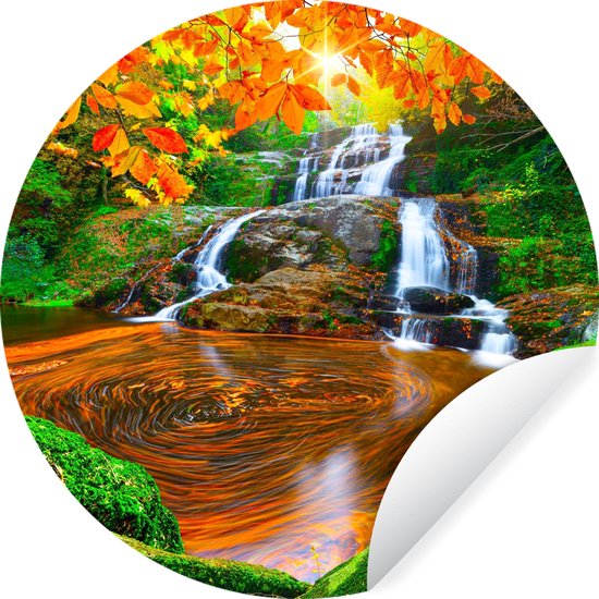 Behangcirkel - Waterval - Herfst - Stenen - Mos - 120x120 cm ...