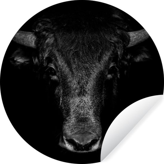 WallCircle - Behangcirkel - Zelfklevend behang - Dieren - Stier - Zwart - Wit -... | bol