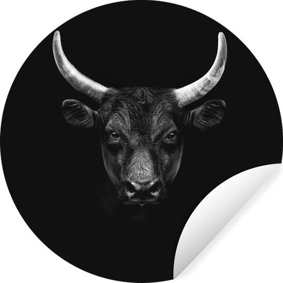 WallCircle - Behangcirkel - Dieren - Stier - Zwart - Wit - Zelfklevend behang - 80x80... | bol
