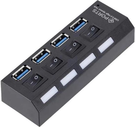 USB hub - 4 poorten - USB A female - Busgevoed - Inclusief USB A naar ...