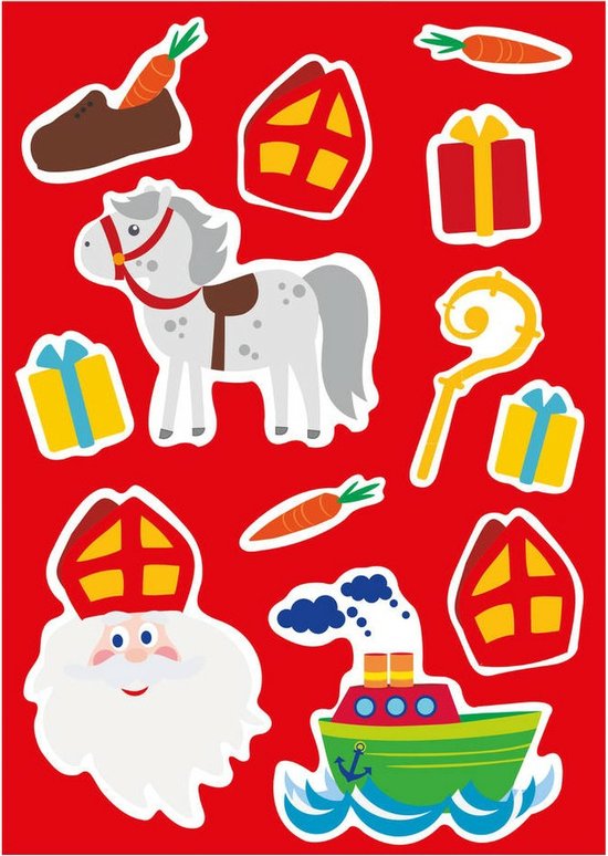Sinterklaas - Statische Raamstickers - Herbruikbaar - 2 vellen met 12 ...