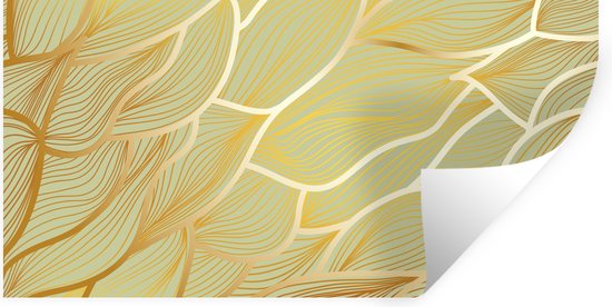 Muurstickers - Sticker Folie - Gouden golven op een groene achtergrond ...