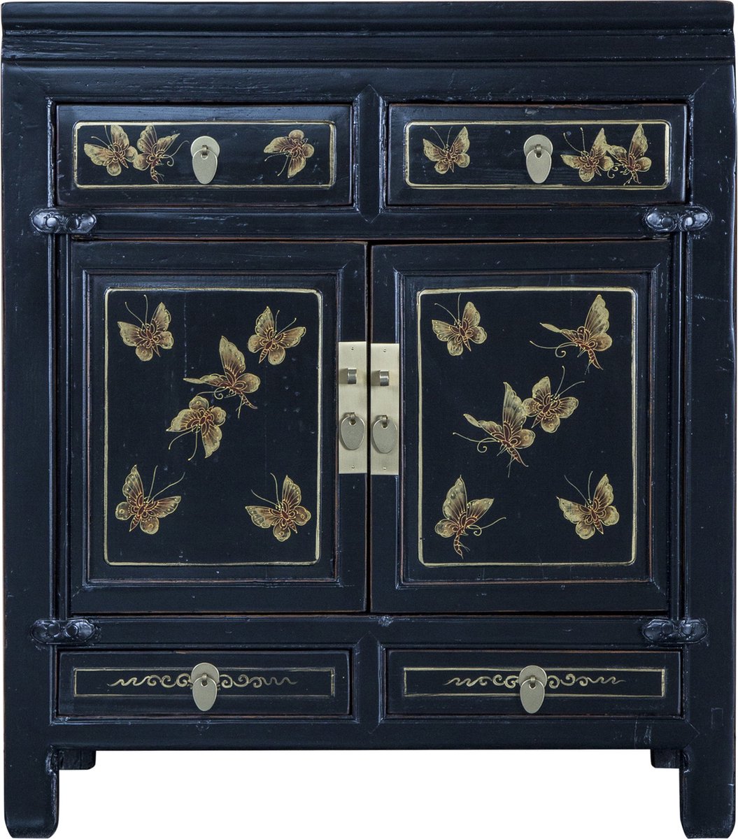 Fine Asianliving Antieke Chinese Kast Zwart Vlinders Handgeschilderd ...