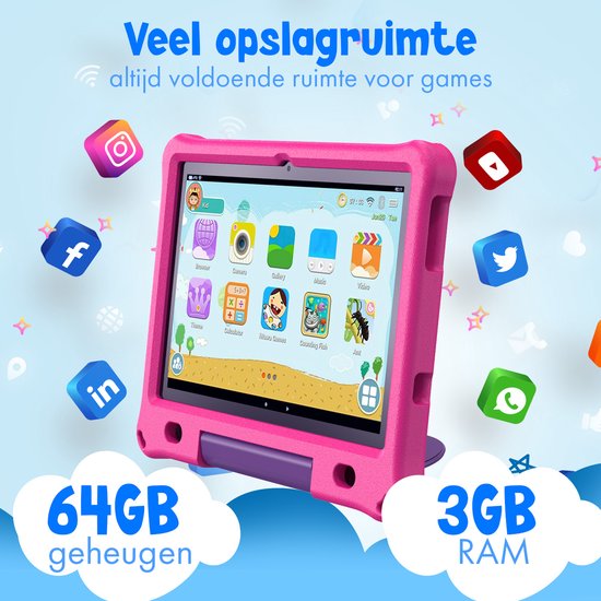 Kindertablet PRO – 10.1 Inch – Android 12 - 64GB – 6000 MAH - 3G RAM – Beschermhoes -... | bol