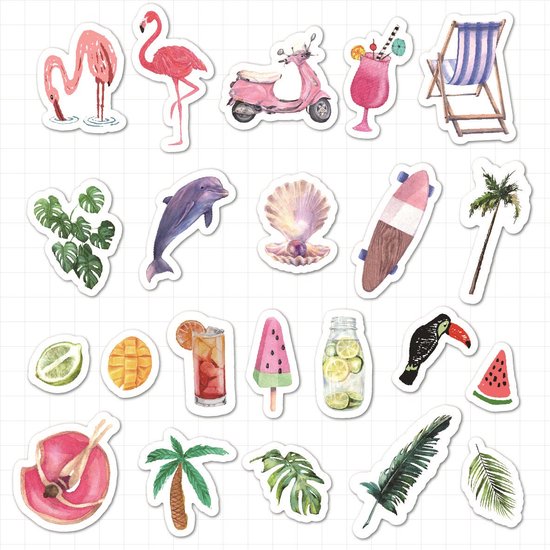 40 stuk aquarel schilderen strand vakantie Cartoon stickers voor ...