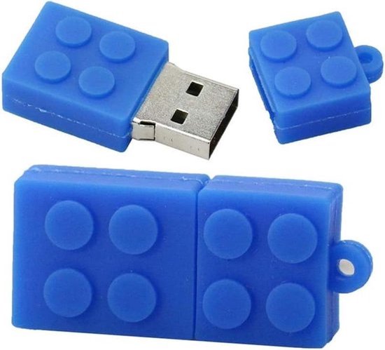 Bouwsteen usb stick 128GB blauw - Lego usb stick, brick usb stick ...