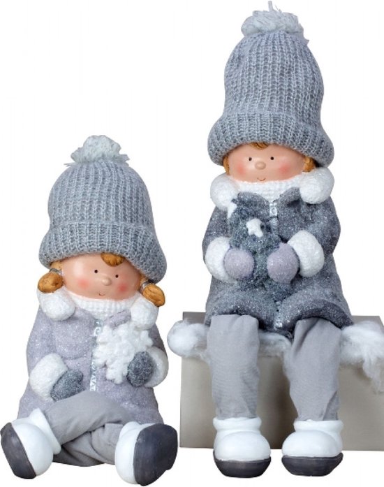 Winterkinderen XXL grijs met bengel beentjes - hoogte = 31cm - zittende ...