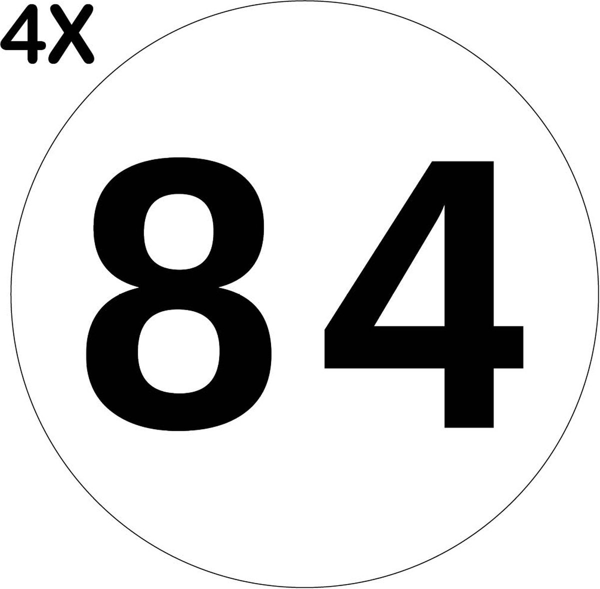 Containerstickers Huisnummer "84" - 25x25cm - Wit met Zwarte Cirkel ...