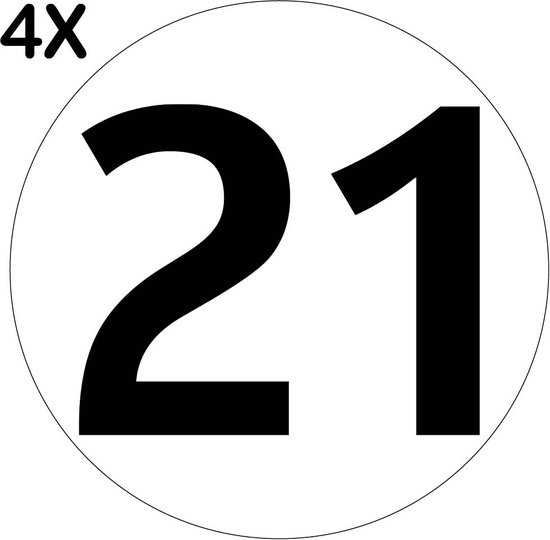 Containerstickers Huisnummer "21" - 25x25cm - Wit met Zwarte Cirkel ...