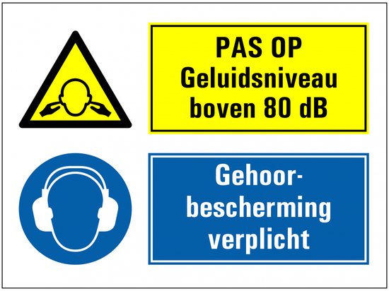 Geluidsniveau boven de 80 dB, oorkap verplicht sticker 400 x 300 mm | bol