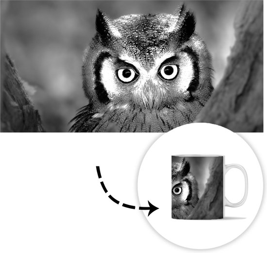 Mok - Koffiemok - Vogel - Uil - Portret- Zwart - Wit - Mokken - 350 ML ...