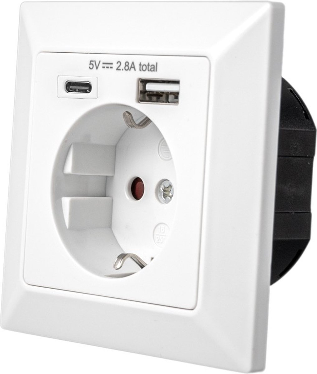 Wandcontactdoos Met 2 USB Poorten (USB A & USB C) - Inbouw Stopcontact ...