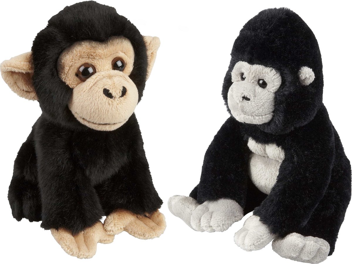 Ravensden - Pluche apen knuffel set - Gorilla en Chimpansee - 18 cm ...