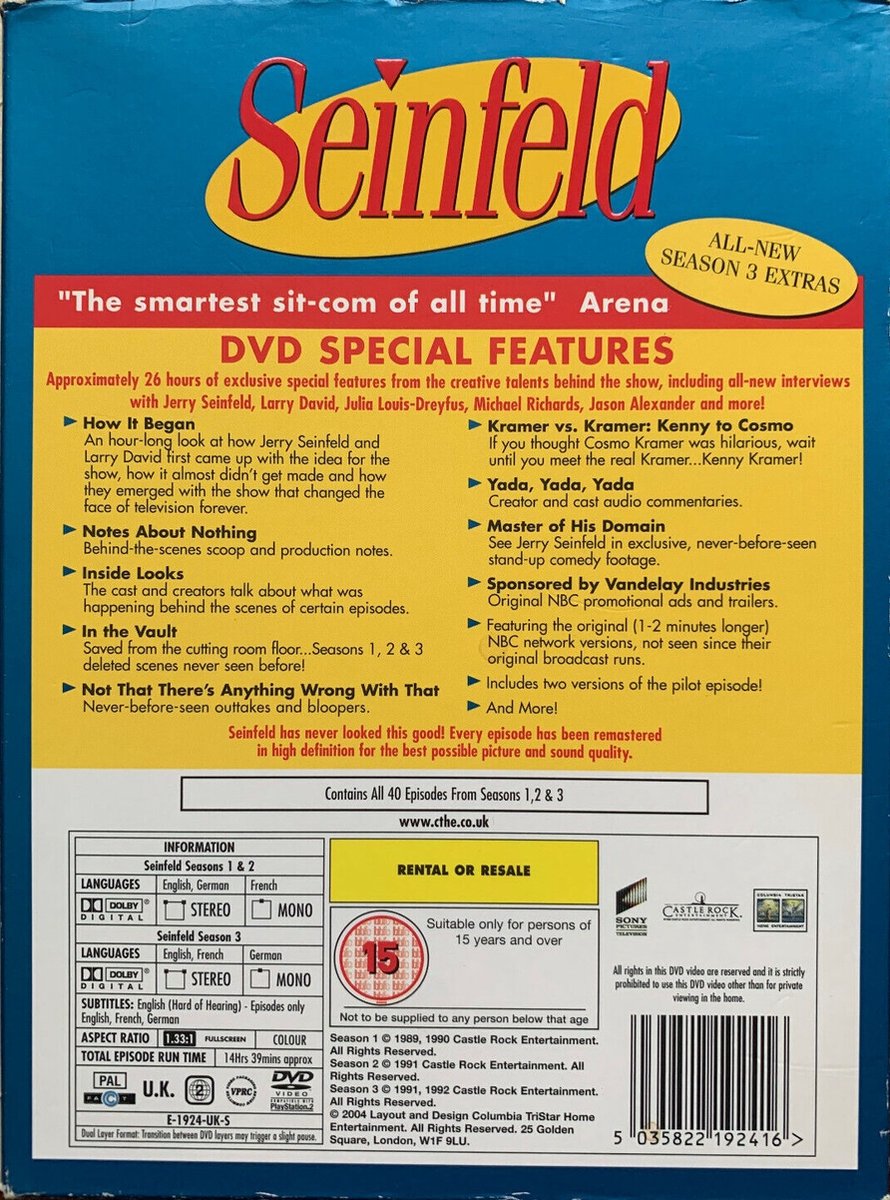 Seinfeld: Seasons 1 - 3 [DVD] [1993] [IMPORT] (Dvd), Jerry Seinfeld ...