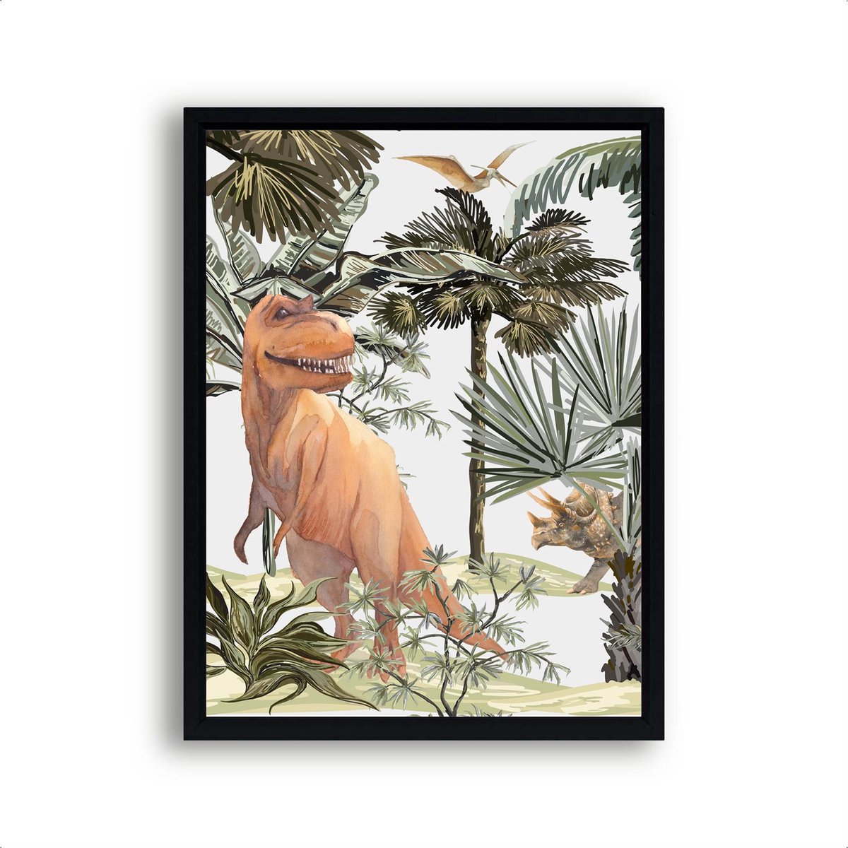 Postercity - Poster Dinosaurus t-rex en triceratops in jungle aquarel ...