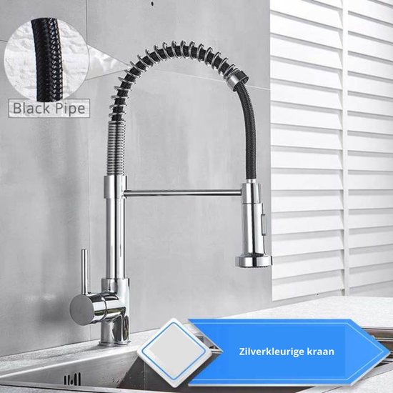 Keukenkraan met Uittrekbare Uitloop - Flexibele Slang - Keukenmengkraan - Chroom Zwart | bol