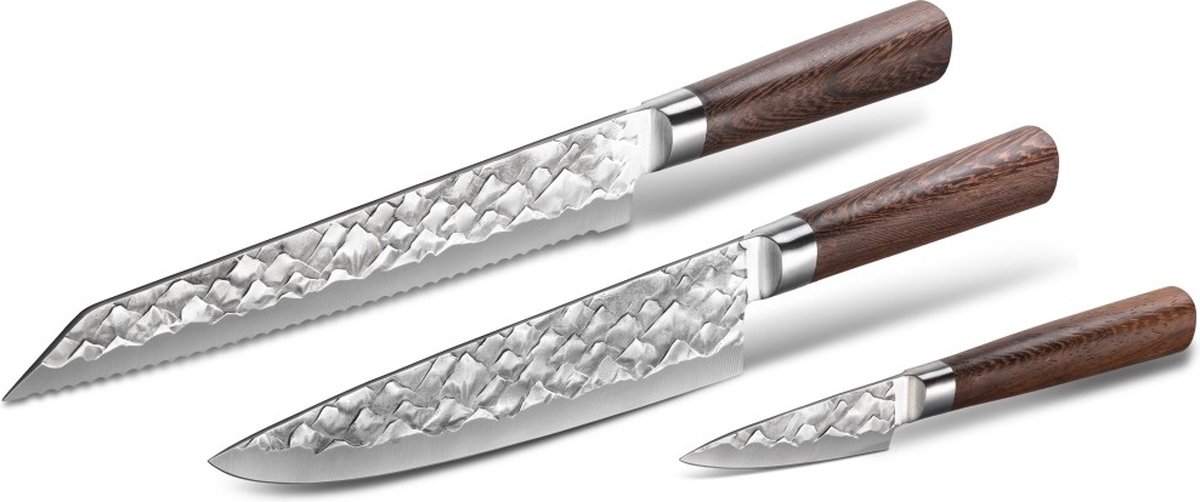 Messenset, 3-delig, Duits staal, 3D bergpatroon | BARE Cookware | bol.com