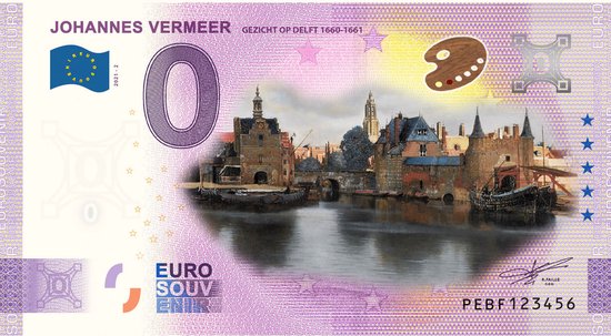 0 Euro biljet 2021 - Johannes Vermeer Gezicht op Delft KLEUR | bol
